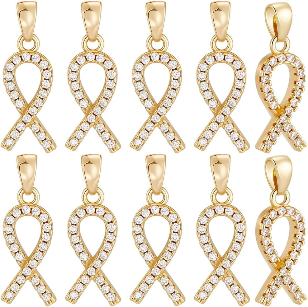 1 Box 10Pcs Awareness Ribbon Charms 18K Gold Plated Brass Cubic ...