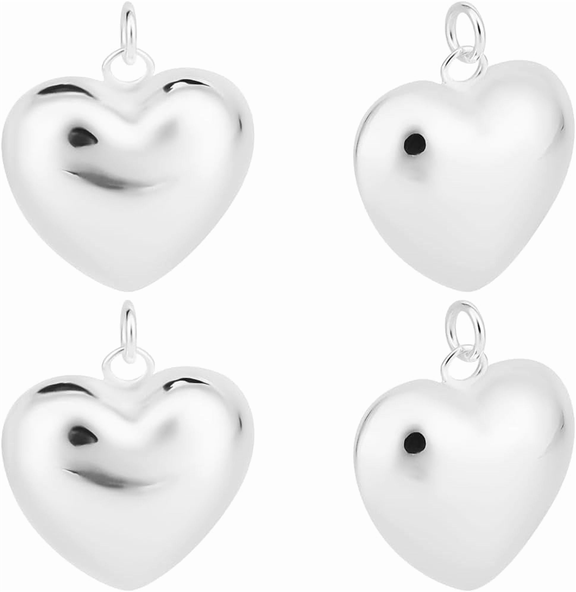 1 Box 10Pcs Big Heart Charms 925 Sterling Silver Plated Brass 3D Heart ...