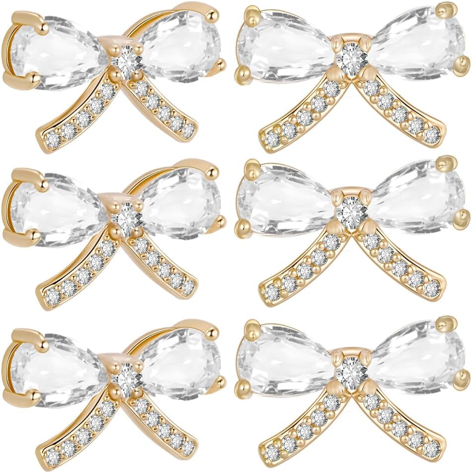 1 Box 10Pcs Bowknot Charms 18K Gold Plated Clear Charms Beads with ...