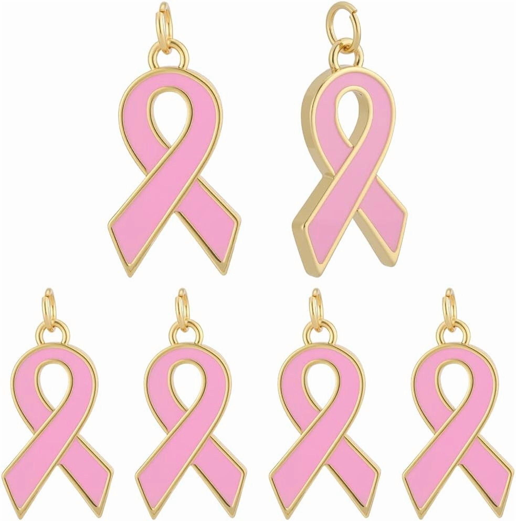 1 Box 10Pcs Breast Cancer Ribbon Charms Enamel 18K Gold Plated Cancer ...