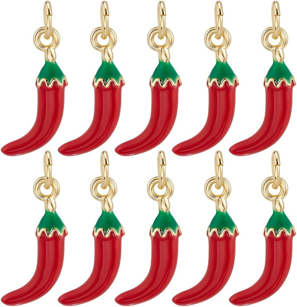 1 Box 10Pcs Chili Pepper Charms 16K Gold Plated Brass 3D Red Green ...