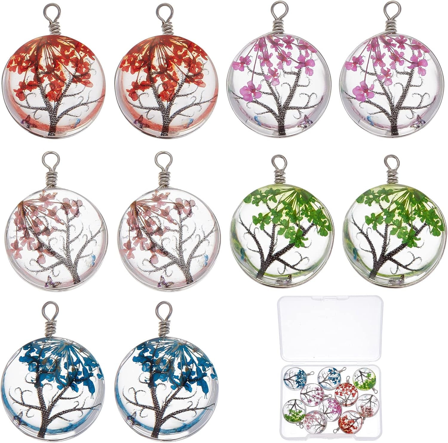 1 Box 10Pcs Dried Flower Pendants Natural Dried Flowers Resin Charms ...