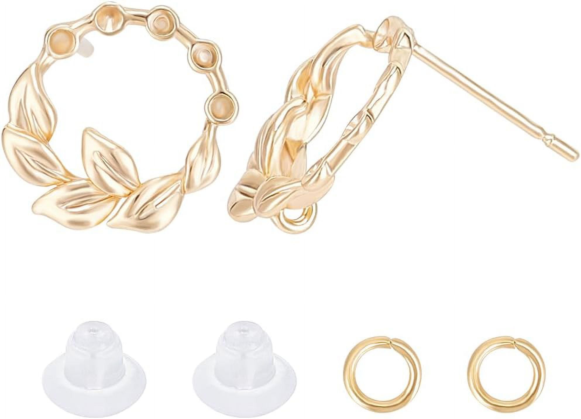 1 Box 10Pcs Earring Posts with Loop 18K Gold Plated Olive Branch Leaf ...