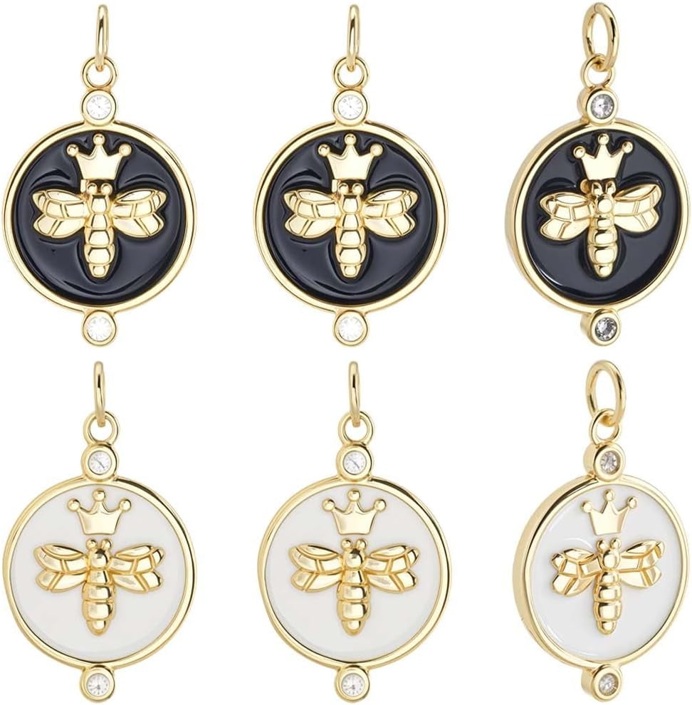 1 Box 10Pcs Enamel Bees Charms 18K Gold Plated Brass Cubic Zirconia ...