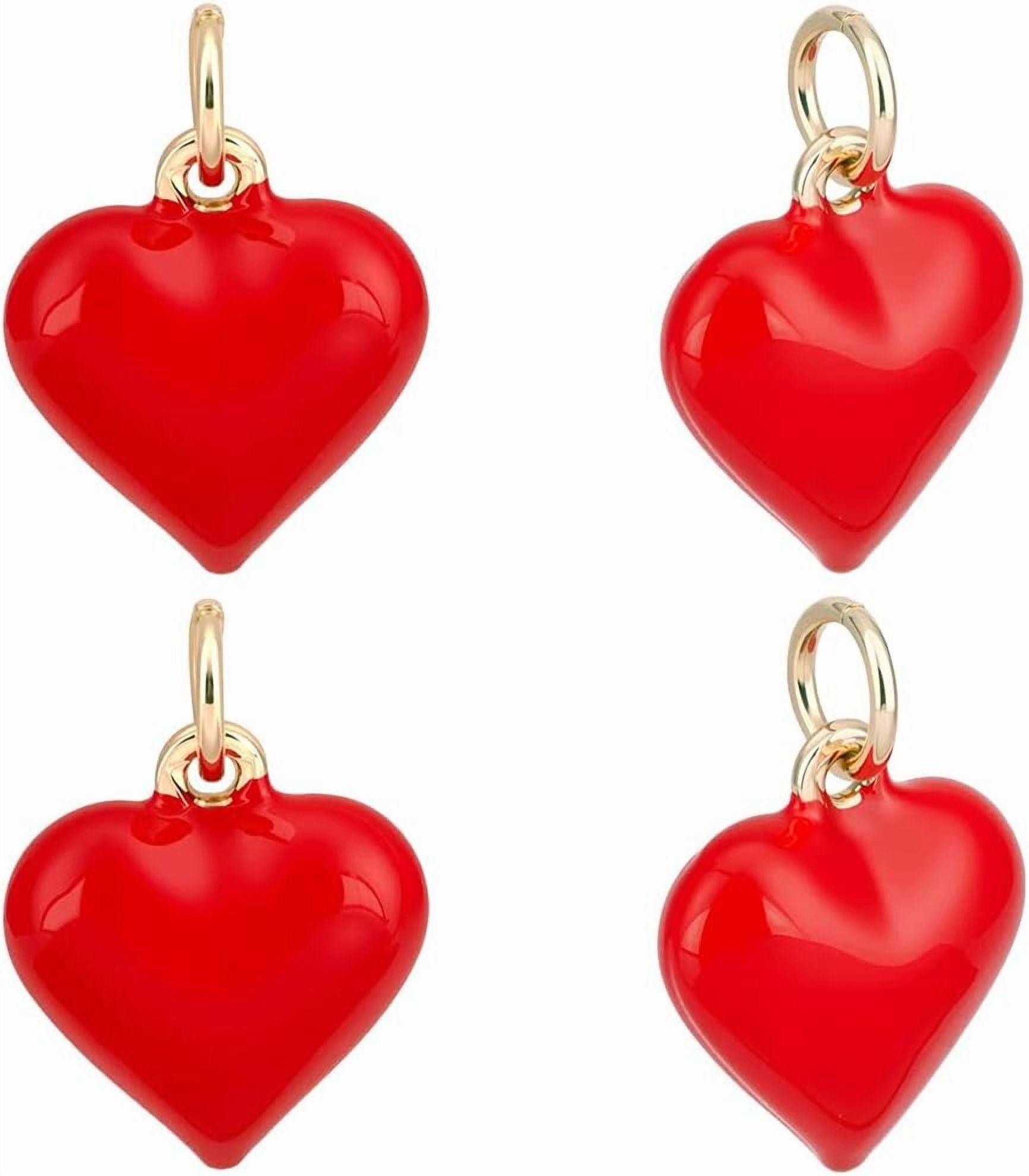 1 Box 10Pcs Enamel Heart Charms 18K Gold Plated Red Puffy 3D Love Heart ...