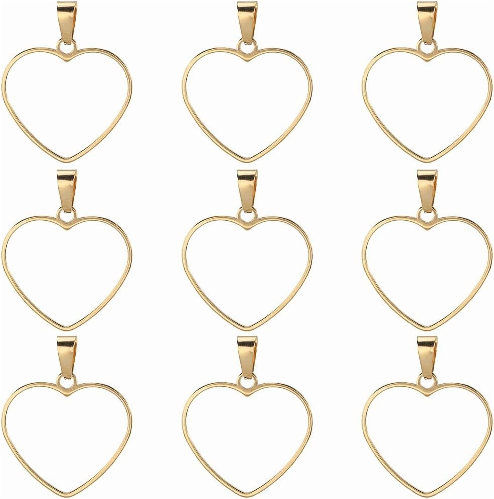 1 Box 10Pcs Gold Hollow Heart Charm Open Bezel Charms 304 Stainless ...