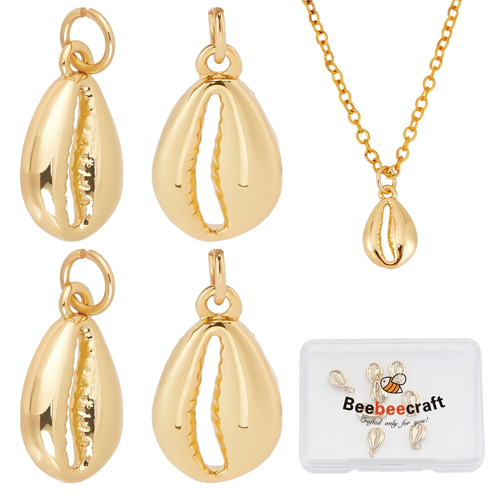 1 Box 10Pcs Gold Seashell Charms Real 18K Gold Plated Ocean Animals ...
