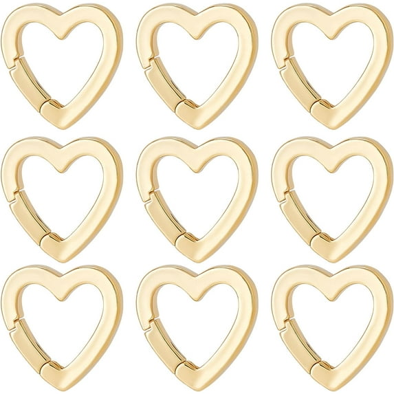 1 Box 10Pcs Heart Shape Key Ring 18K Gold Plated Spring Gate Ring ...