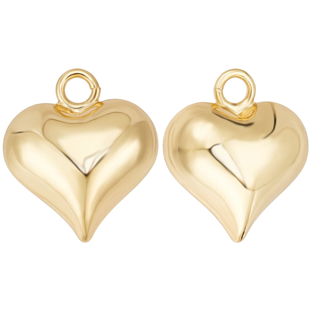 1 Box 10Pcs Puffed Heart Charm 18K Gold Plated Smooth Tiny Love Drops ...