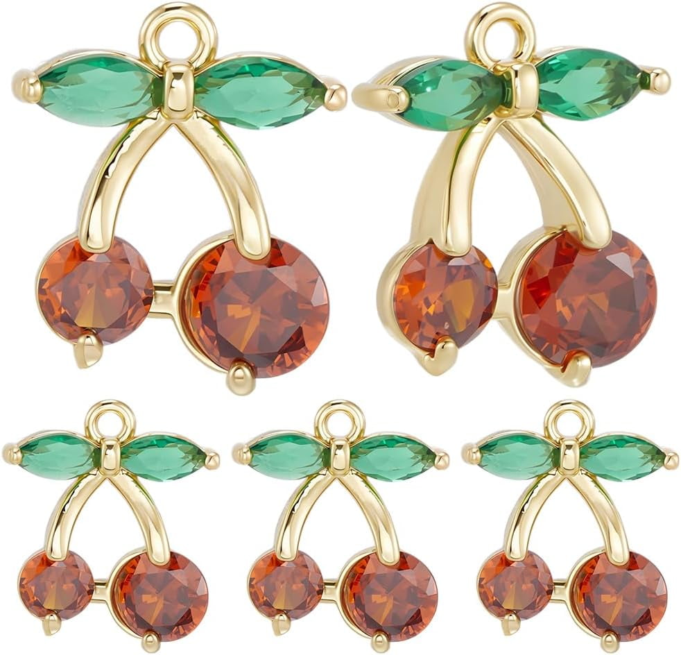 1 Box 10Pcs Red Cherry Charms 18K Gold Plated Large 3D Fruit Charms ...