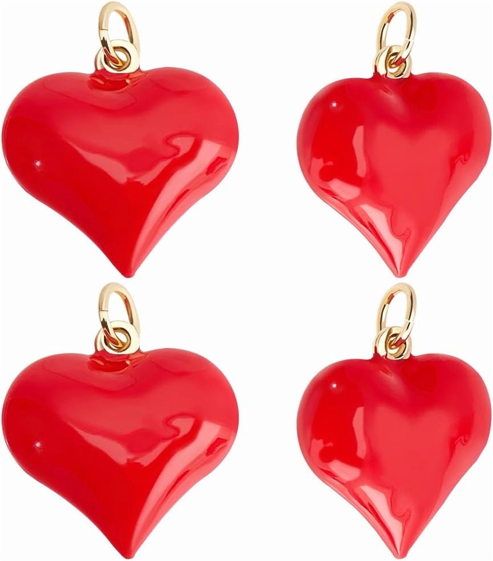 1 Box 10Pcs Red Heart Charms 18K Gold Plated 3D Heart Dangle Pendant ...