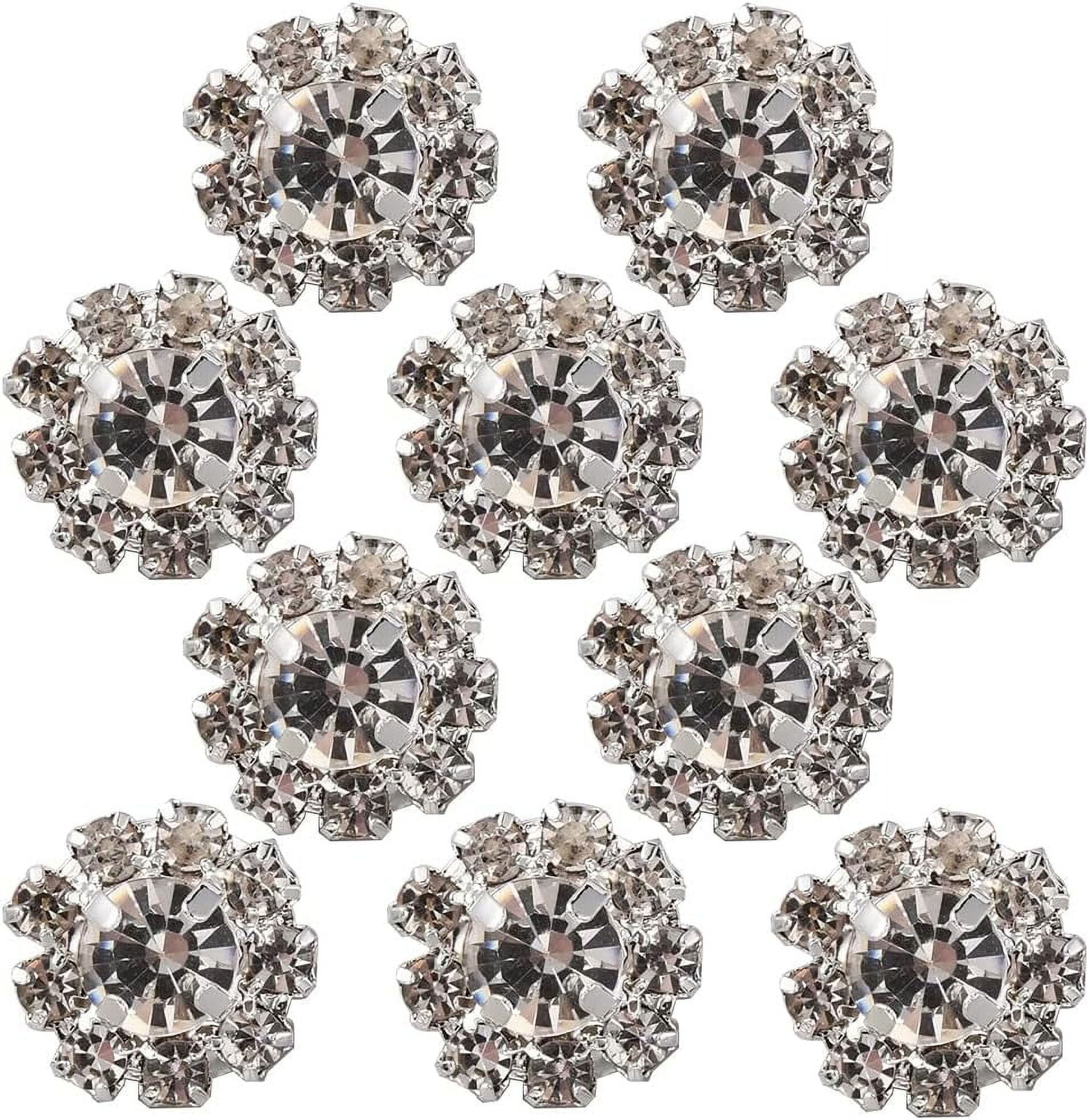 1 Box 10Pcs Rhinestone Shank Buttons Silver Alloy Crystal Flower Shape ...