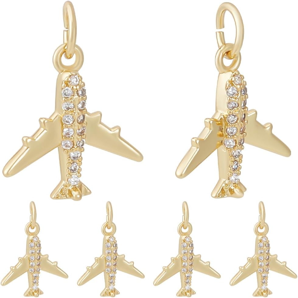 1 Box 10pcs Airplane Charms 18K Gold Plated Cubic Zirconia Plane ...