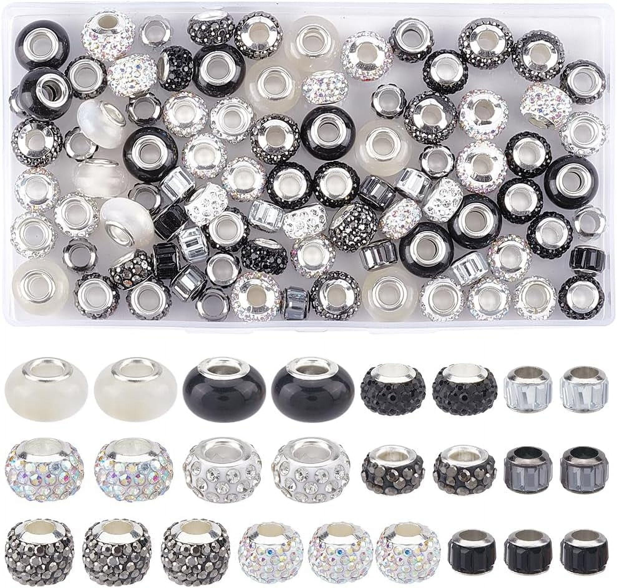 1 Box 110Pcs 11 Styles Black White Large Hole Glass Beads European Bead ...