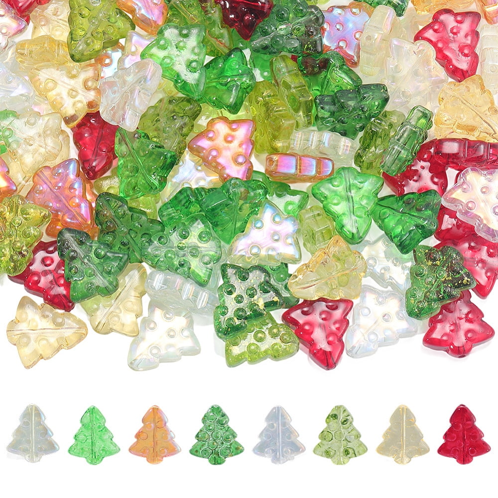1 Box 112PCS 8 Colors Christmas Tree Glass Beads with Holes Transparent ...
