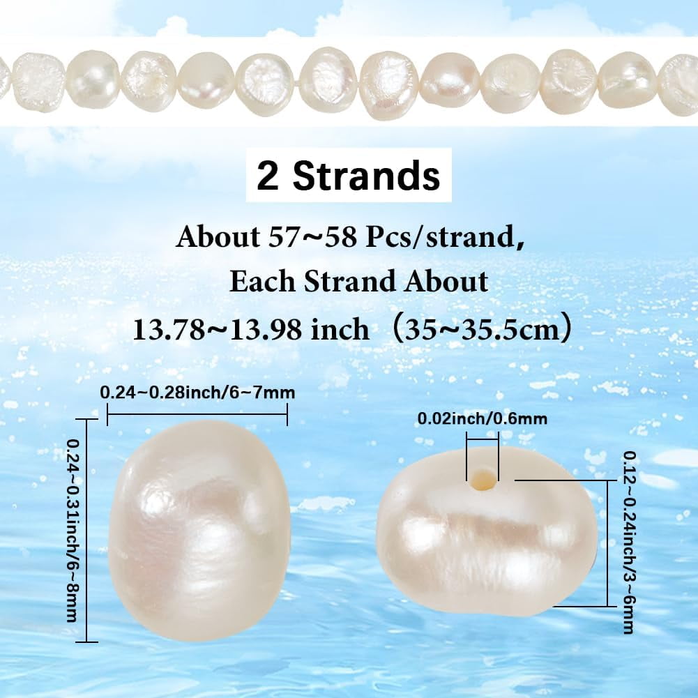 1 Box 116Pcs 2 Strands 6mm Freshwater Pearl Beads Cultured Pearls Bulk ...