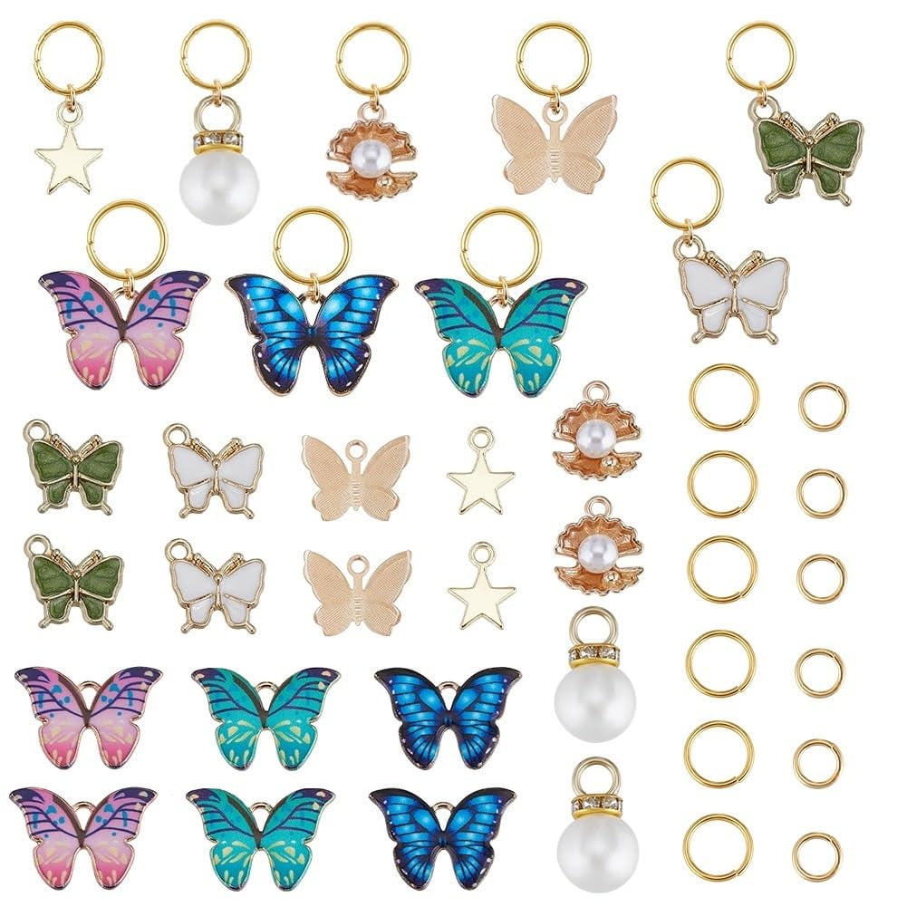 1 Box 116Pcs Braid Rings Butterfly Hair Charms Hair Rings Butterfly ...