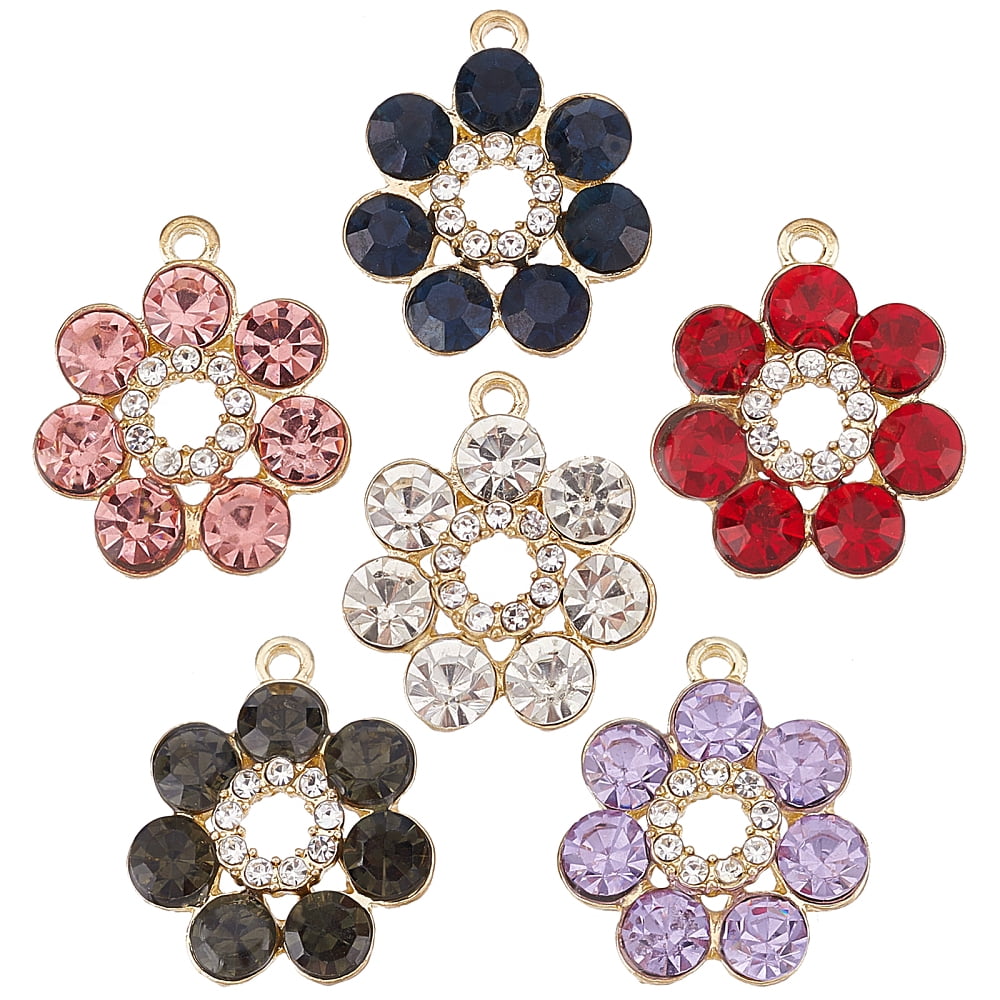 1 Box 12 Pcs 6 Color Zirconia Flower Charms Alloy Rhinestone Flower ...