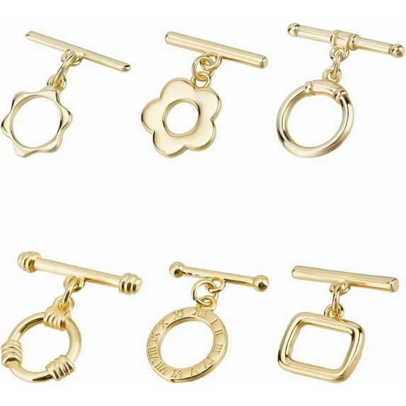 1 Box 12 Sets 6 Styles Toggle Jewelry Clasps Real 18K Gold Plated T Bar ...