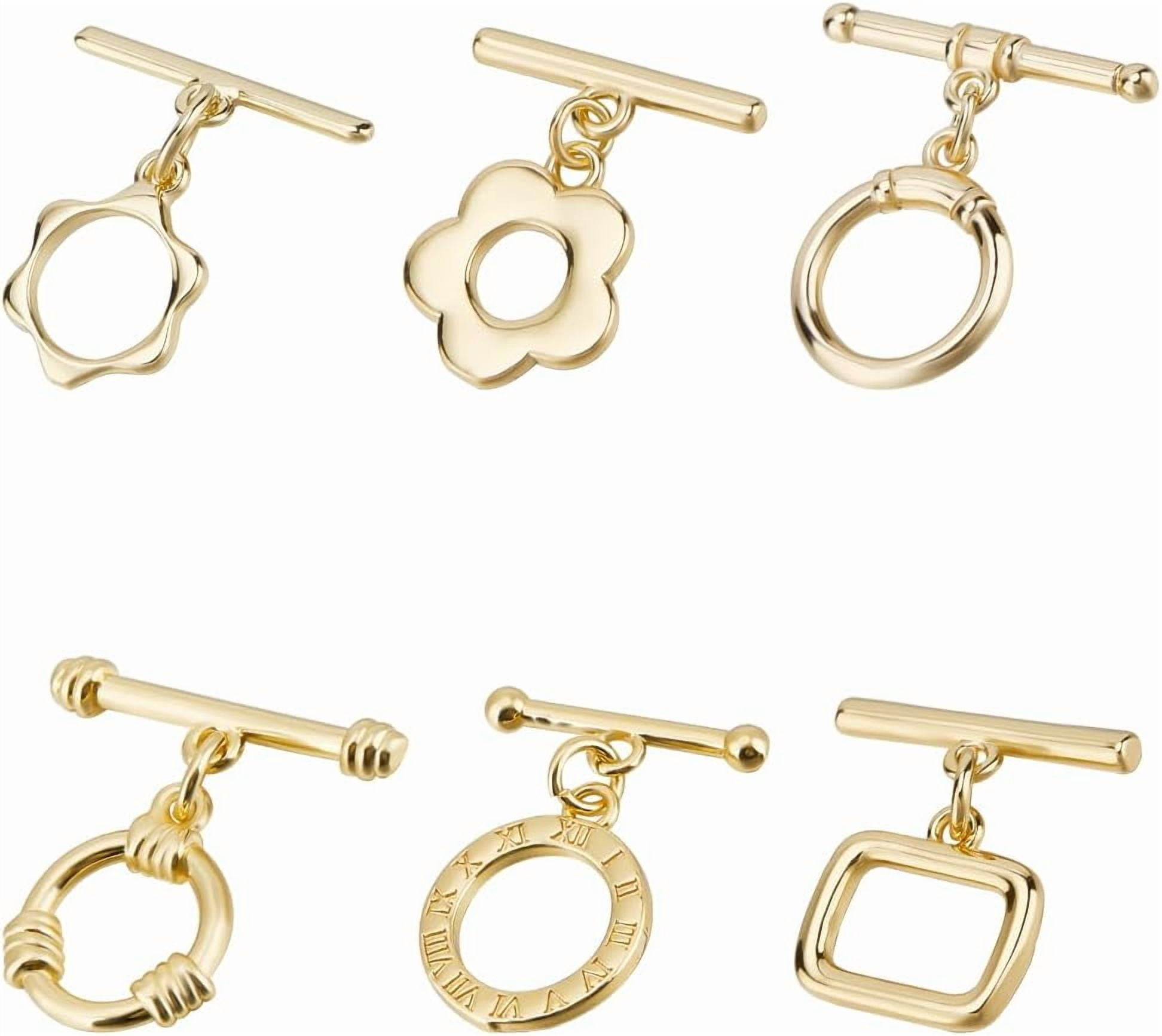 1 Box 12 Sets 6 Styles Toggle Jewelry Clasps Real 18K Gold Plated T Bar Clasp Necklace Round ...