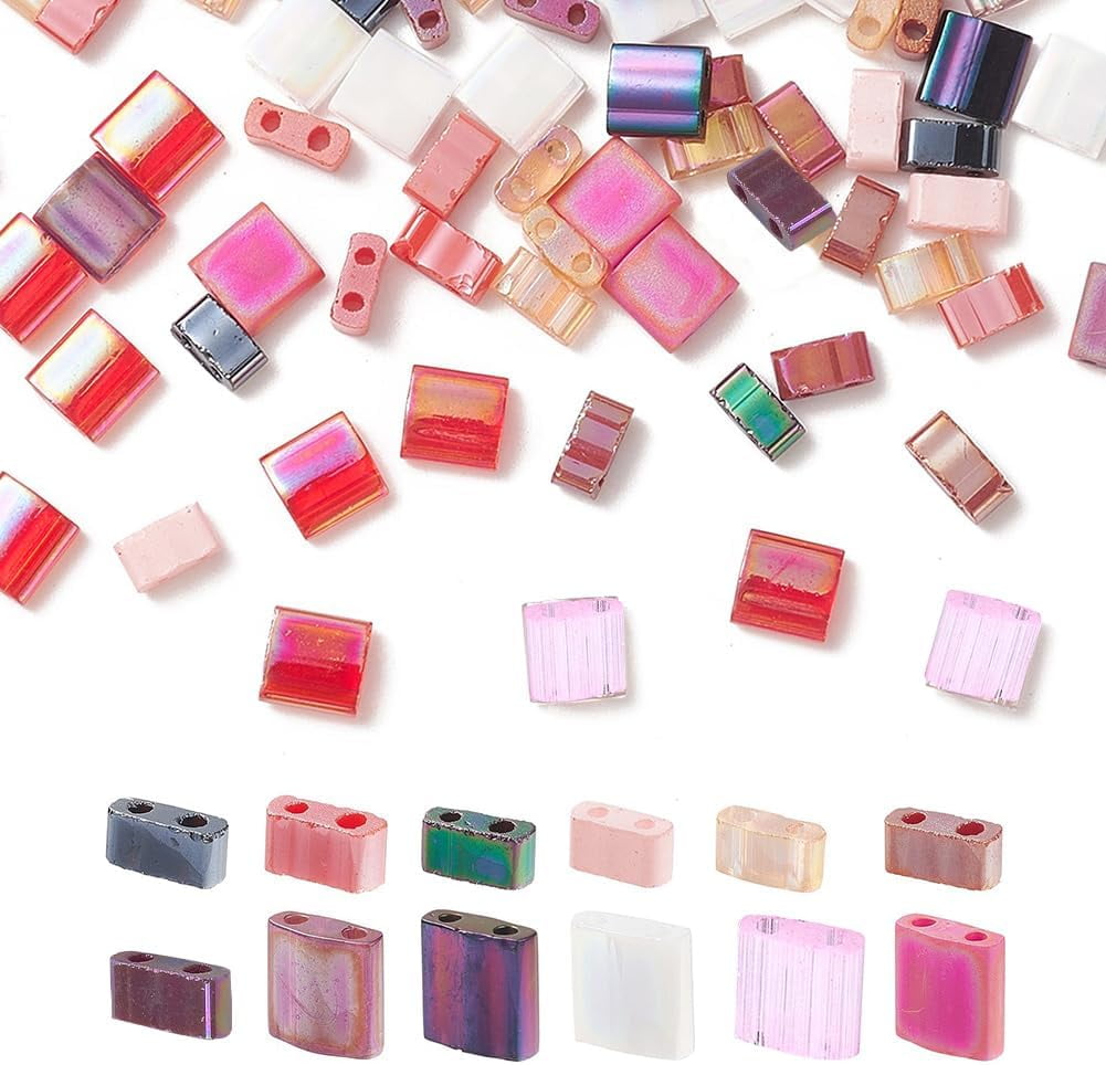 1 Box 12 Style Glass Seed Beads 2-Hole Rectangle Matte Opaque Colours ...