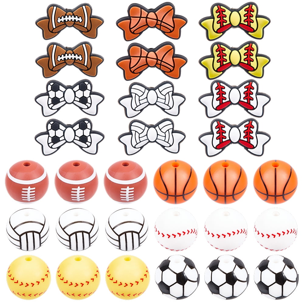 1 Box 12 Styles 60PCS Sports Theme Mixed Shape Silicone Beads with Hole ...