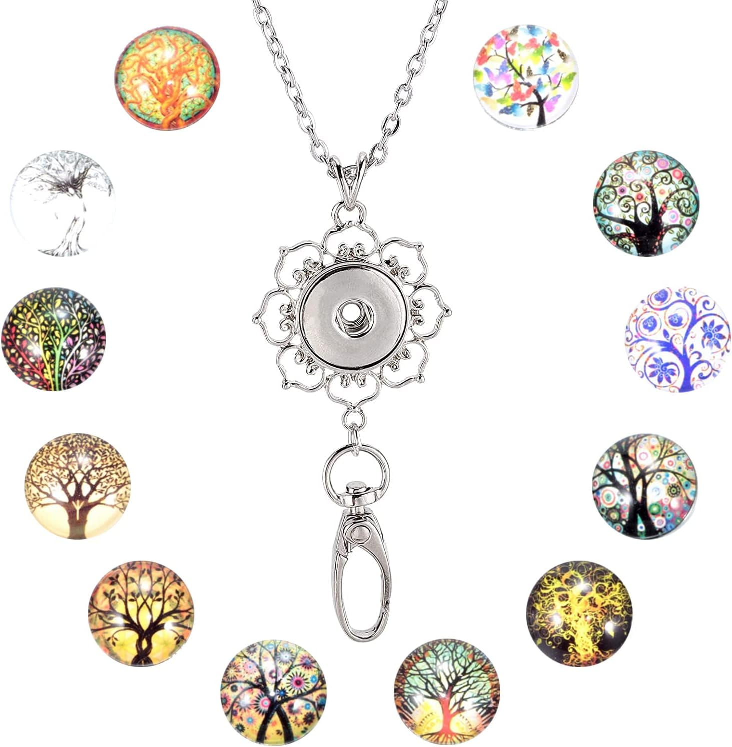 1 Box 12 Styles Tree of Life Snap Button Office Lanyard Bulk Four ...