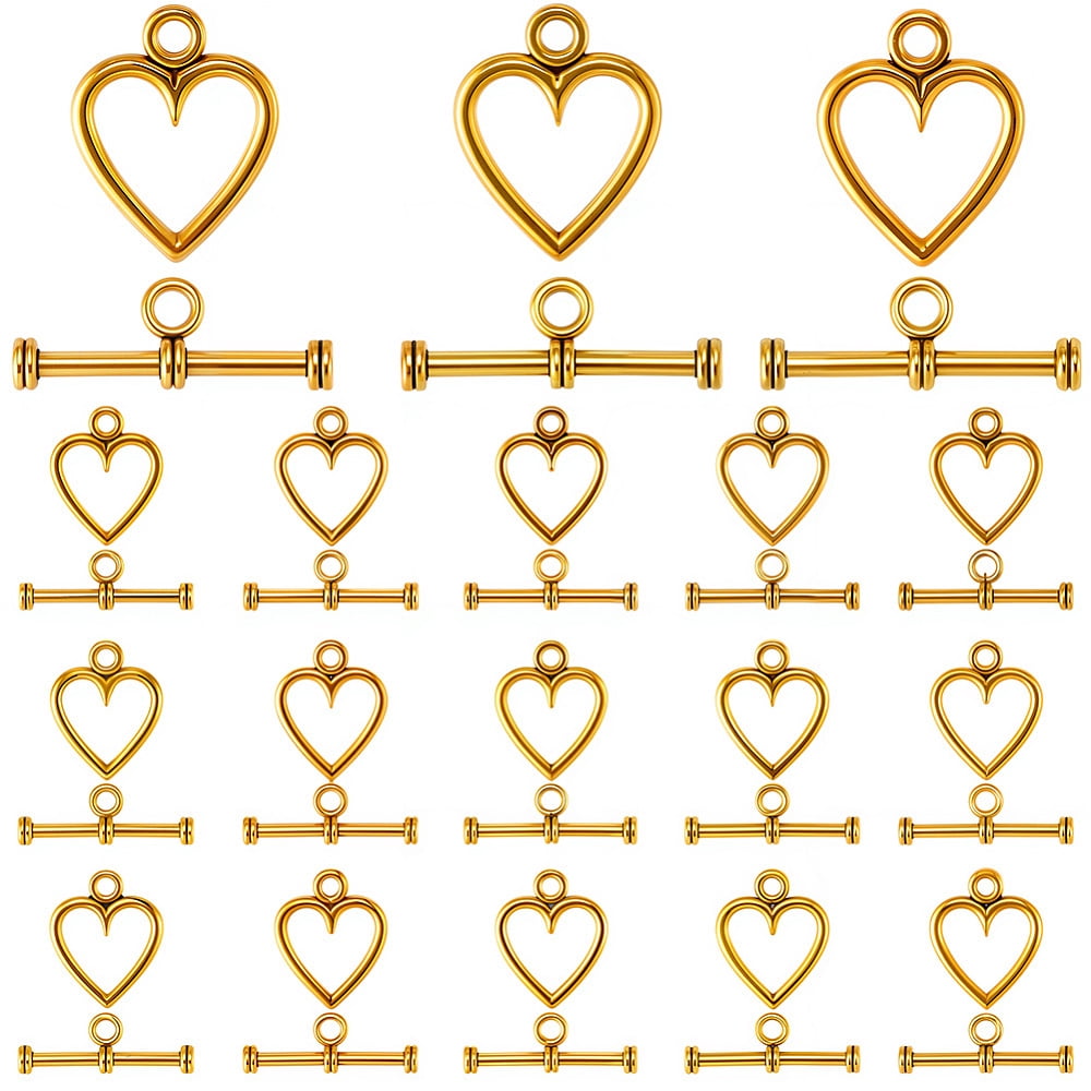 1 Box 120 Sets Heart Toggle Clasp Gold Toggle Clasp Bulk OT End Metal ...