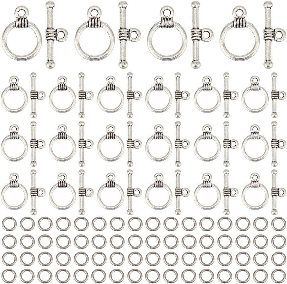 1 Box 120 Sets Toggle Jewelry Clasp Sets Bracelet Toggle Clasp Silver Alloy Closures OT Round ...