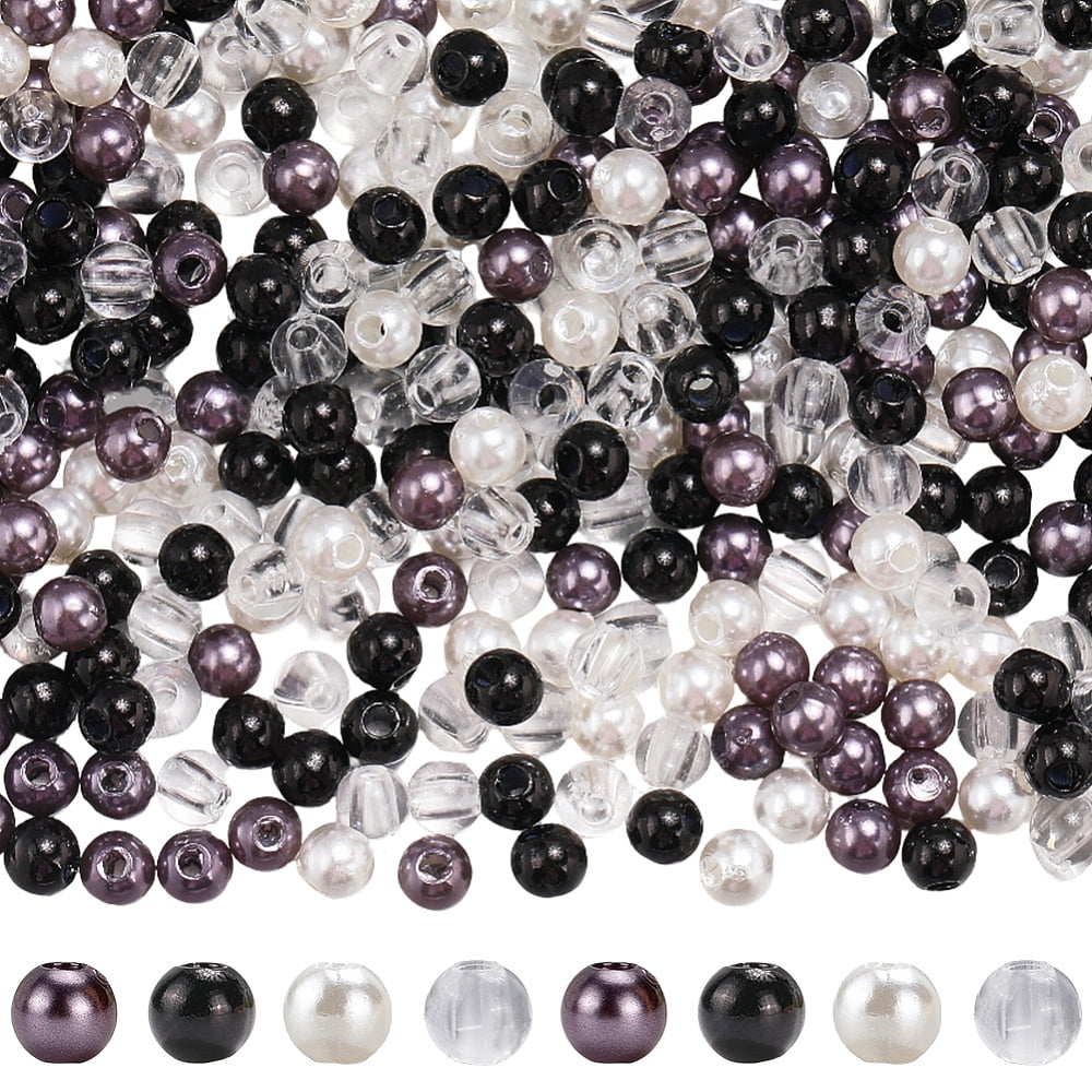 1 Box 1200Pcs 4 Colors 4mm Plastic Round Beads Black Pearl Acrylic ...