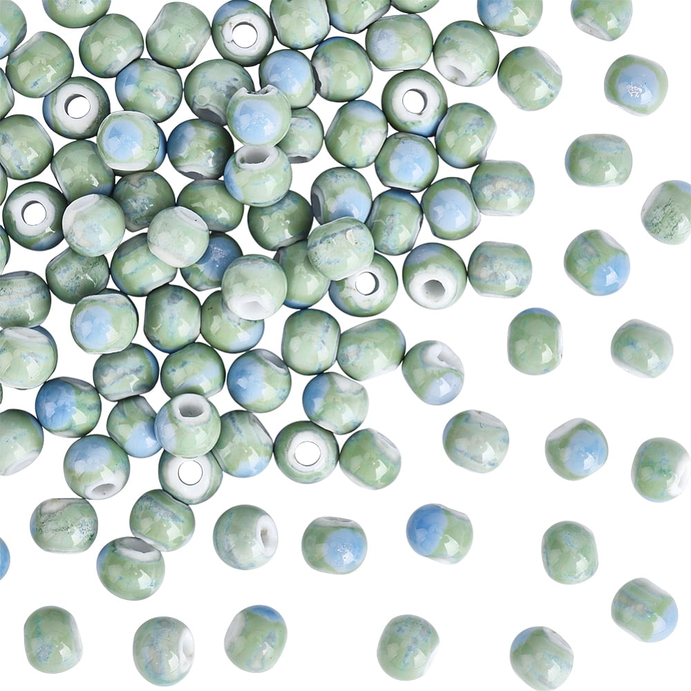 1 Box 120PCS Dark Green Porcelain Ceramic Beads with Holes Round ...