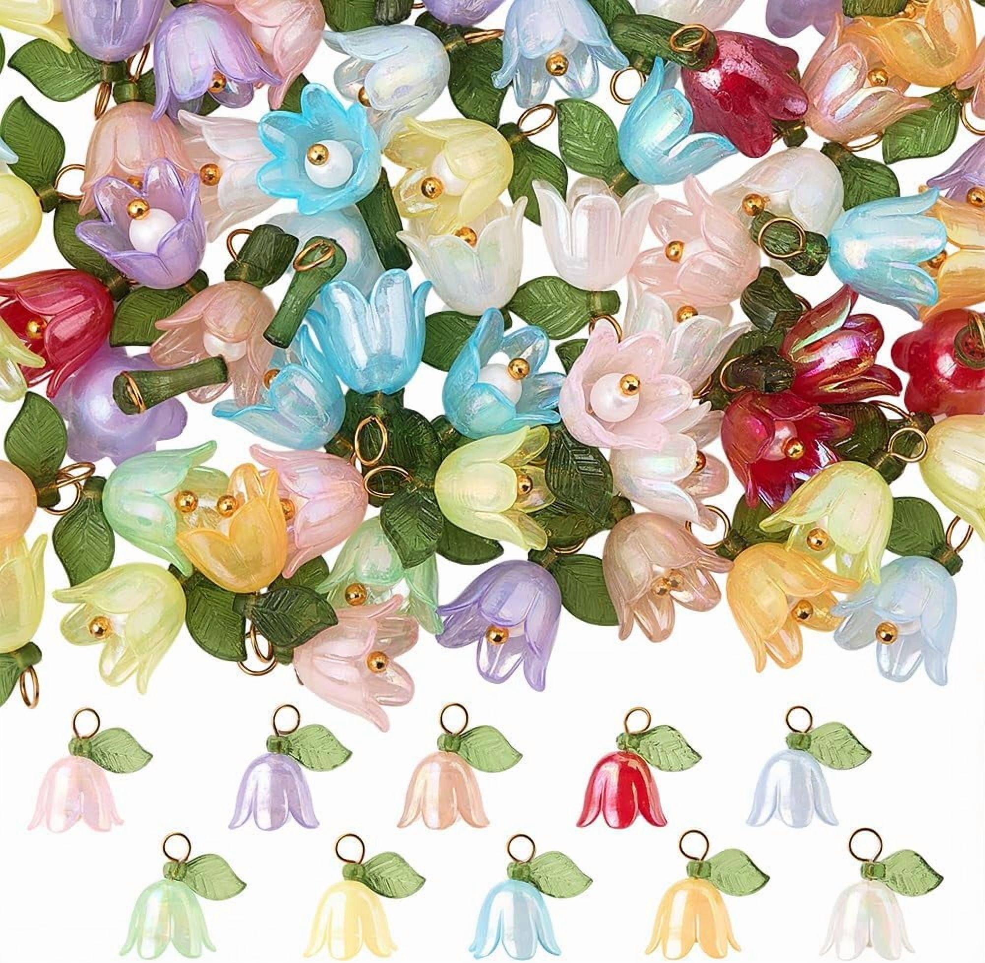1 Box 120Pcs 10 Colors Floral Acrylic Charms Lily Flower Charms Bulk ...