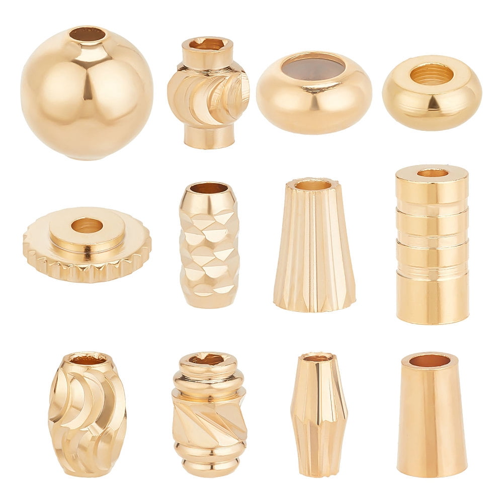 1 Box 120Pcs 12 Style Brass Beads Long-Lasting Plated Barrel & Disc ...