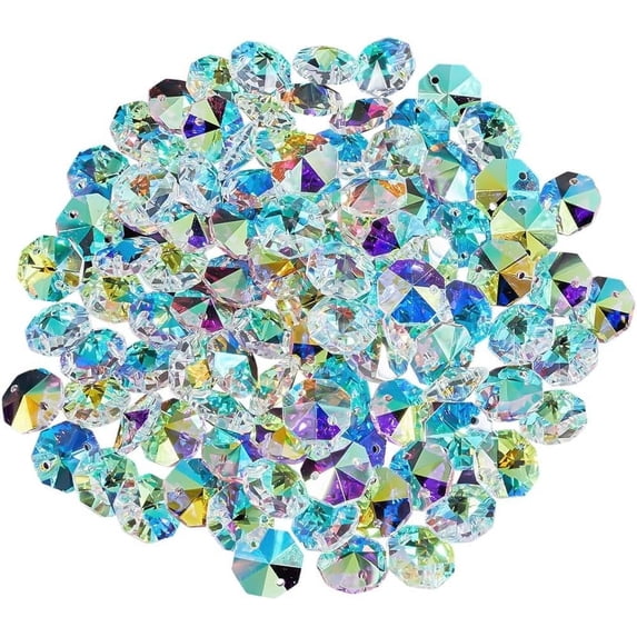 1 Box 120Pcs 14mm Crystal Glass Octagon Beads 2 Hole Prism Bead Bulk ...