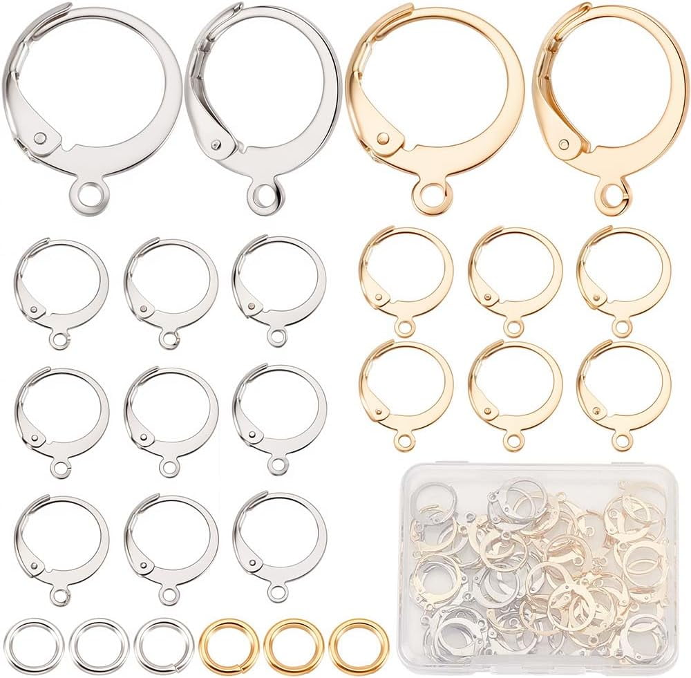 1 Box 120Pcs 2 Colors 24K Gold Plated Stainless Steel Round Leverback ...