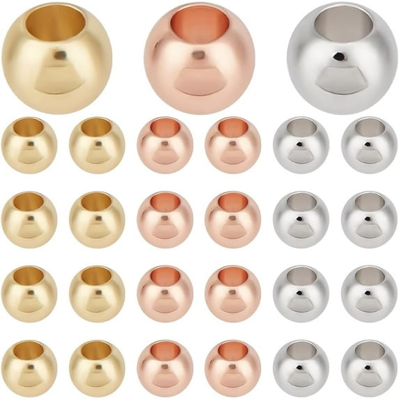 1 Box 120Pcs 3 Colors Solid Round Beads 18K Gold Plated Brass Geometry ...