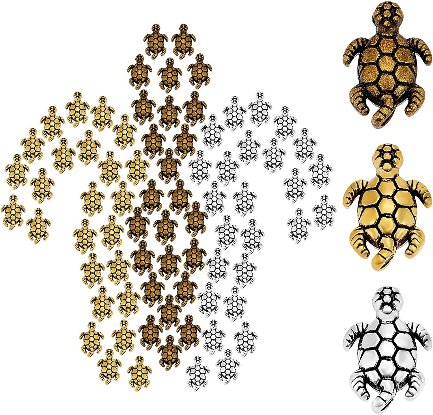 1 Box 120Pcs 3 Colors Tortoise Beads Turtle Charms Alloy Turtle Beads ...