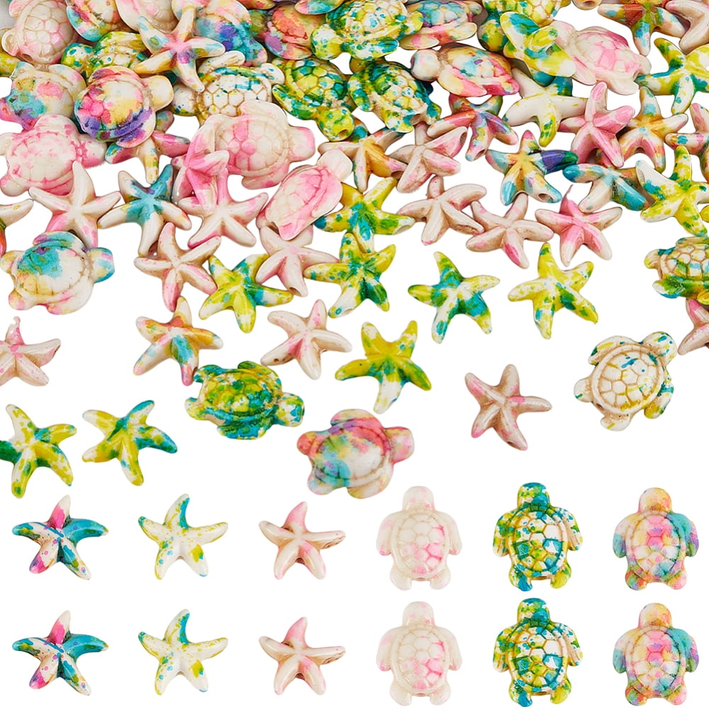 1 Box 120Pcs 6 Styles Starfish Bead Turquoise Turtle Beads Bulk ...