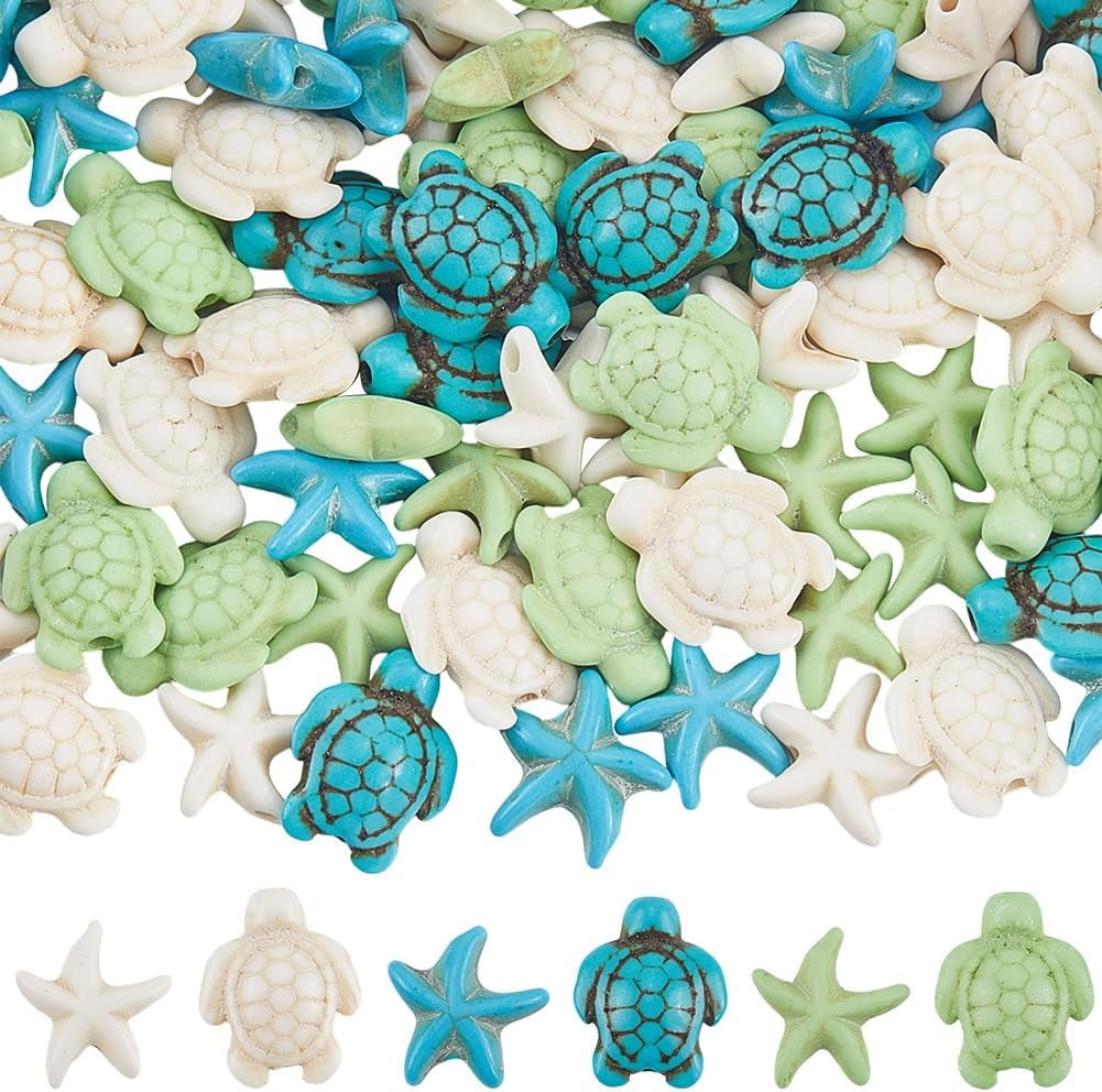 1 Box 120Pcs 6 Styles Turquoise Sea Turtle Beads Blue Starfish Beads ...