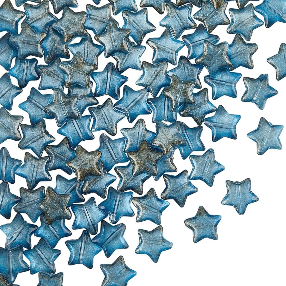 1 Box 120Pcs Blue Star Glass Beads with Holes Lampwork Pentagram Shiny ...