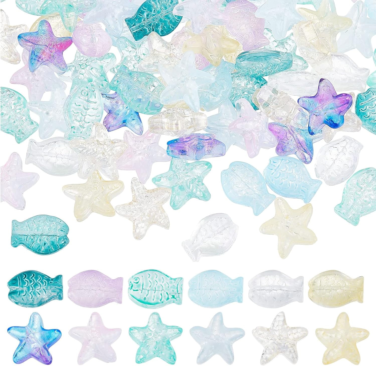 1 Box 120Pcs Fish Beads Starfish Beads Glass Star Bead Sea Animal Loose ...