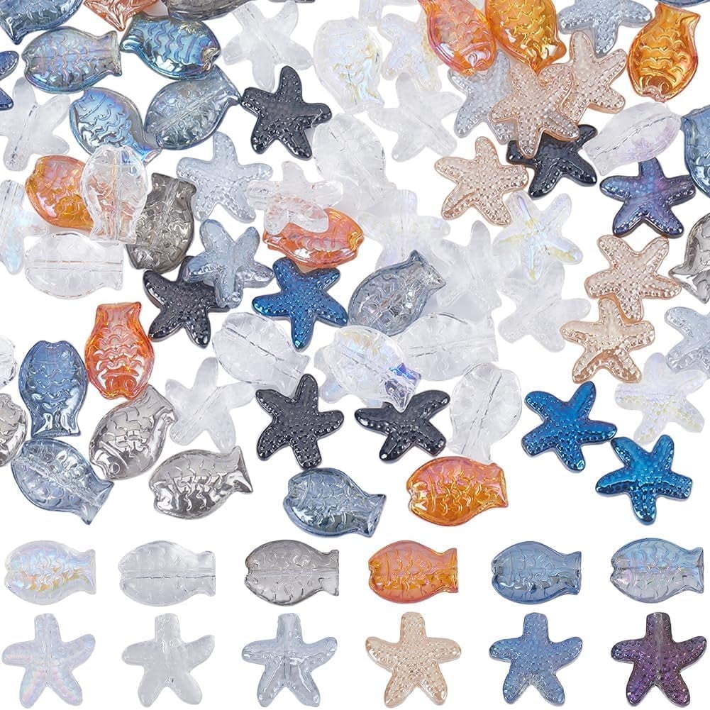 1 Box 120Pcs Glass Fish Beads Glass Starfish Beads Ocean Summer Hawaii ...