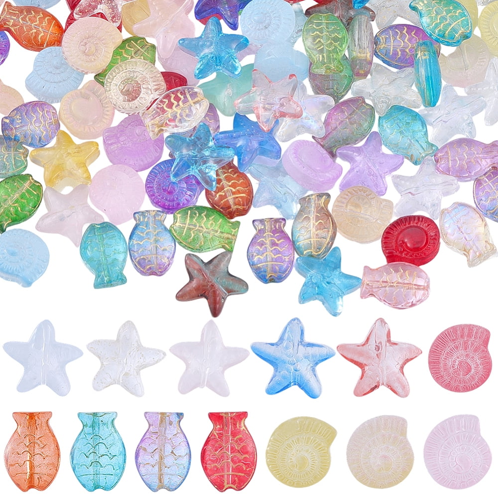 1 Box 120Pcs Glass Fish Beads Starfish Beads Conch Sea Ocean Animals ...