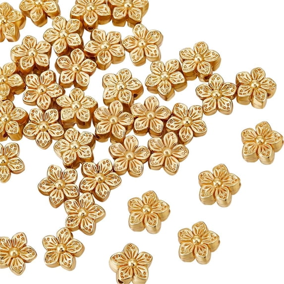 1 Box 120Pcs Gold Flower Bead Real 18k Gold Plated Floral Loose Charm ...