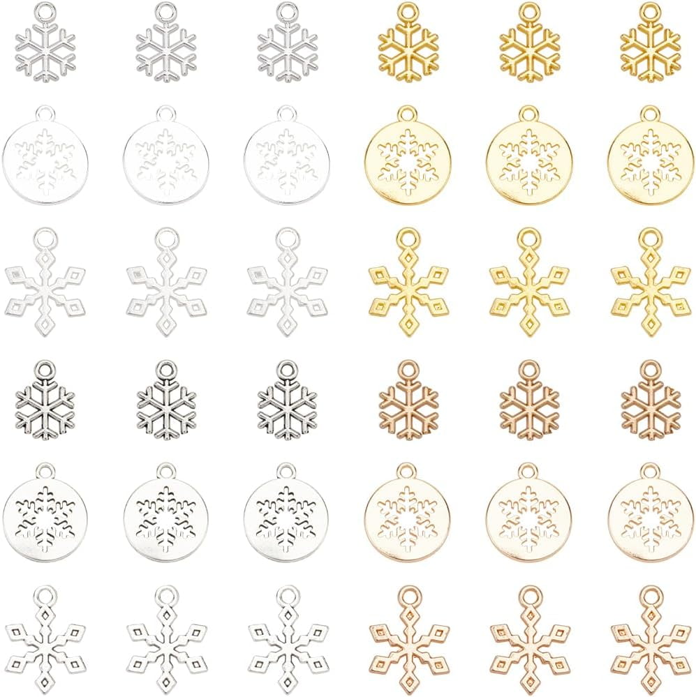 1 Box 120Pcs Gold Snowflake Charms Bulk Alloy Christmas Charm Silver ...
