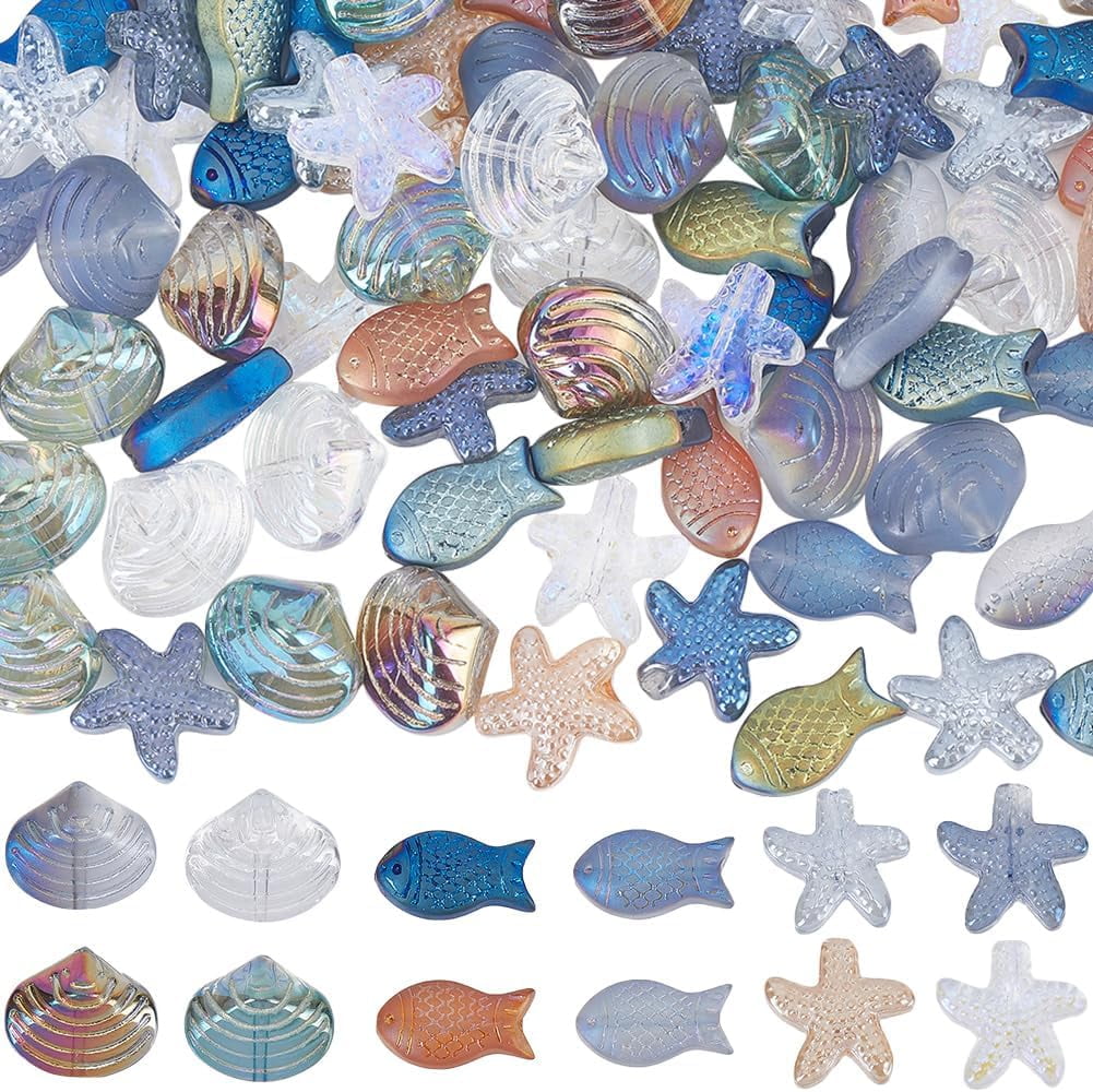 1 Box 120Pcs Ocean Beads Electroplate Glass Fish Beads Sea Shell Beads ...
