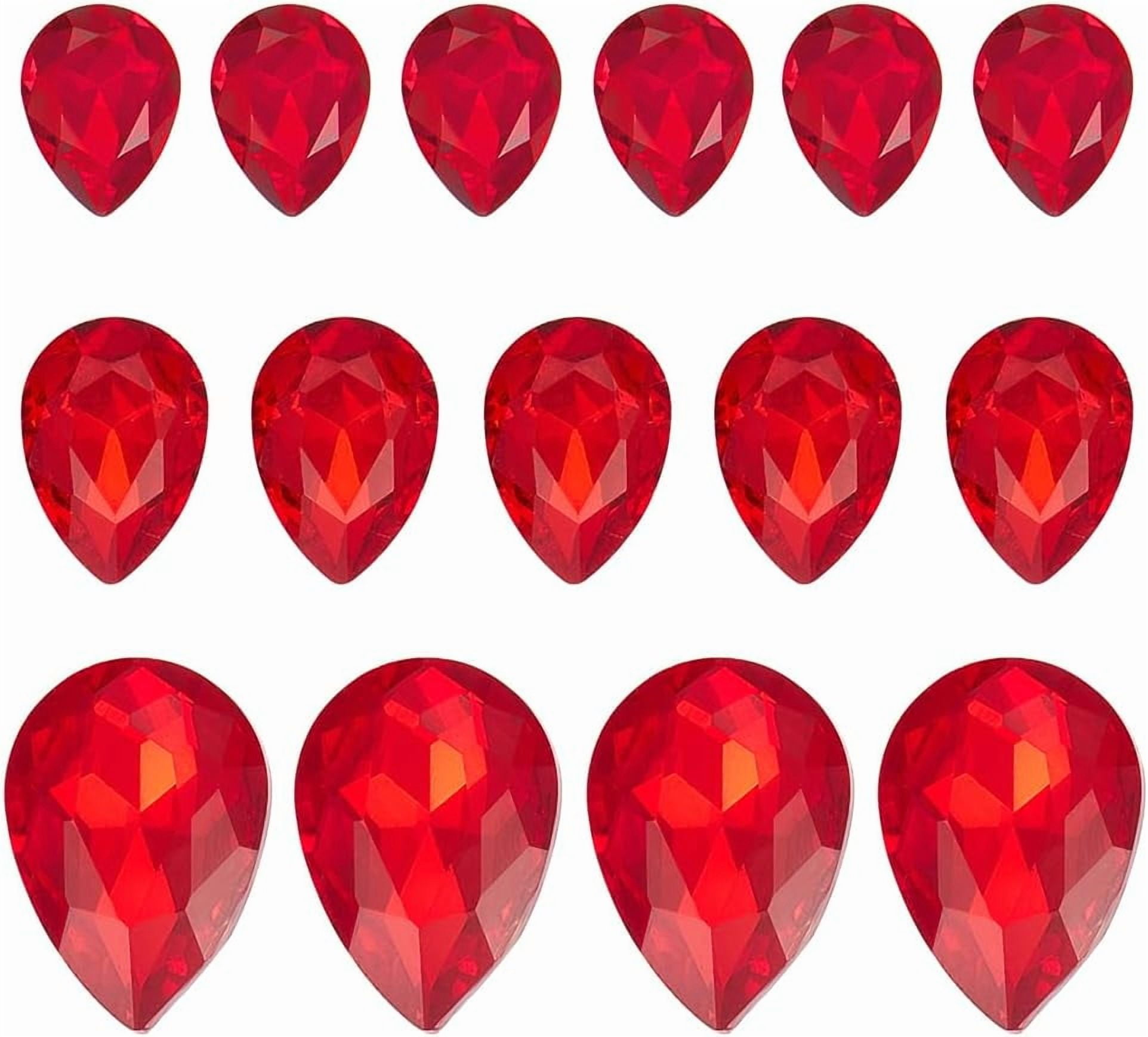 1 Box 120Pcs Pointed Back Gemstones Teardrop Gems 3 Sizes Red Clear ...