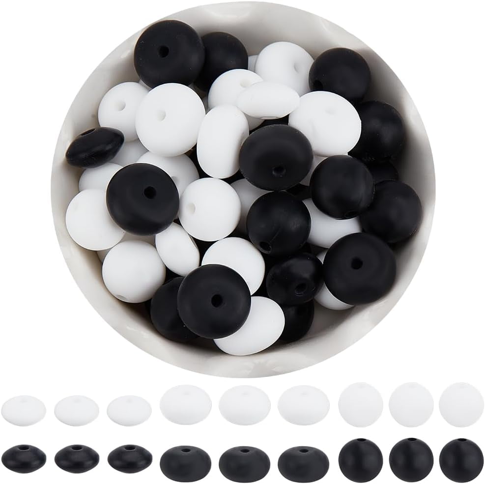 1 Box 120Pcs Silicone Lentil Beads Bulk Round Rubber Beads Matte Black ...