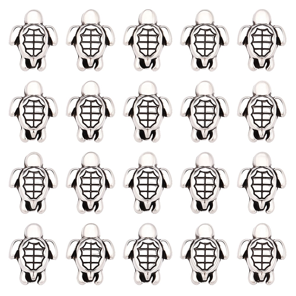 1 Box 120Pcs Silver Sea Turtle Beads Bulk Ocean Animal Beads Tibetan ...