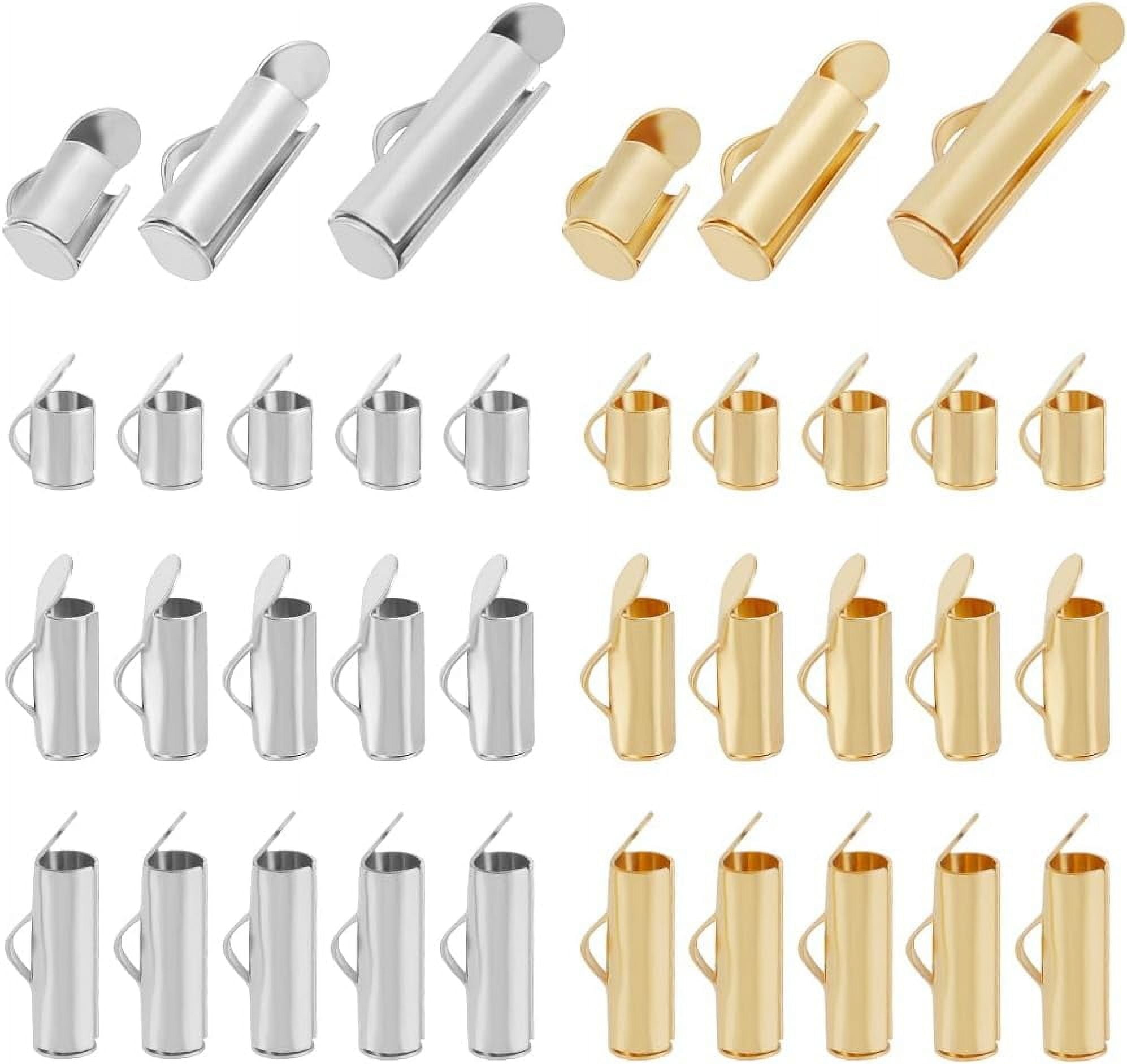 1 Box 120Pcs Slide On End Clasp Stainless Steel 2 Colors Tubes Slider ...